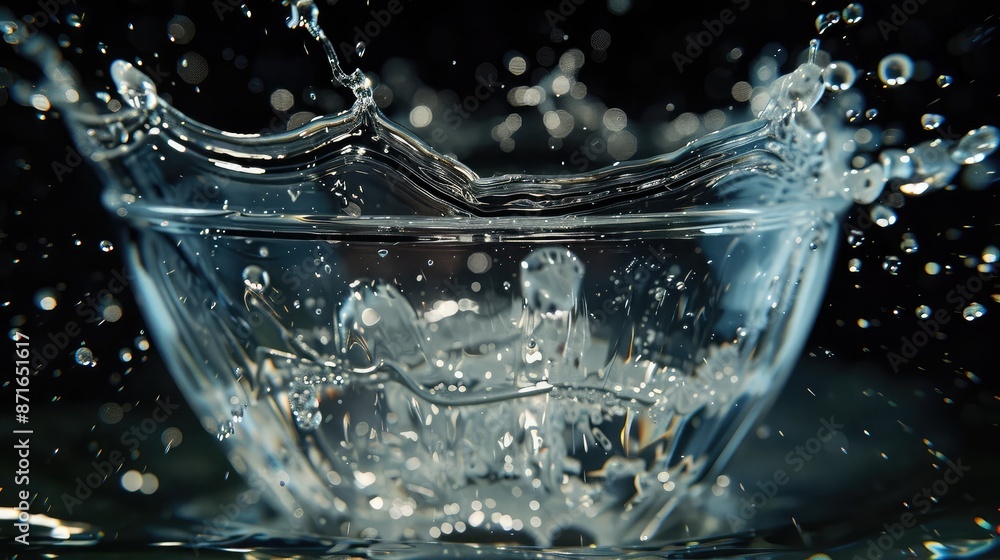 water splash macro close up isolated on black background with water ...