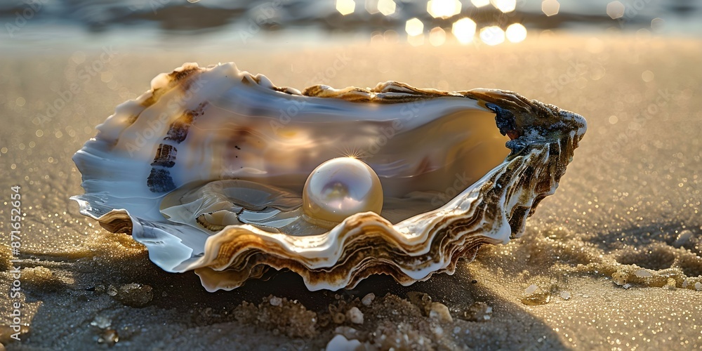 Revealing a Shiny Pearl Opening an Oyster Shell on the Sand at Low Tide ...