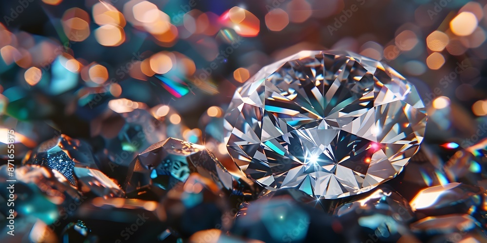 3D Rendering of a Brilliant Cut Diamond with Lens Flares on an Isolated ...