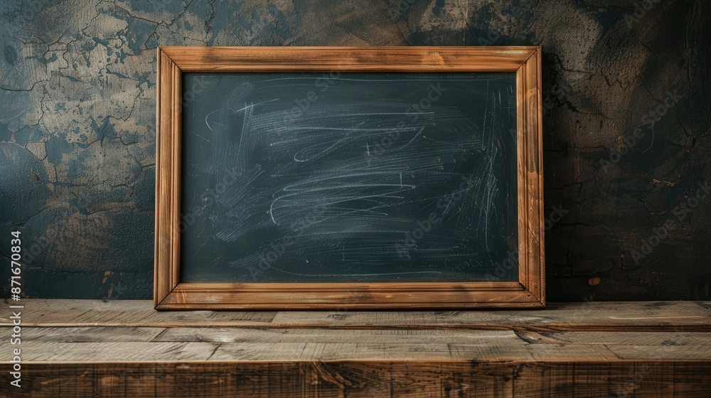 Wooden desk with bulletin board empty rustic board old paper mockup ...