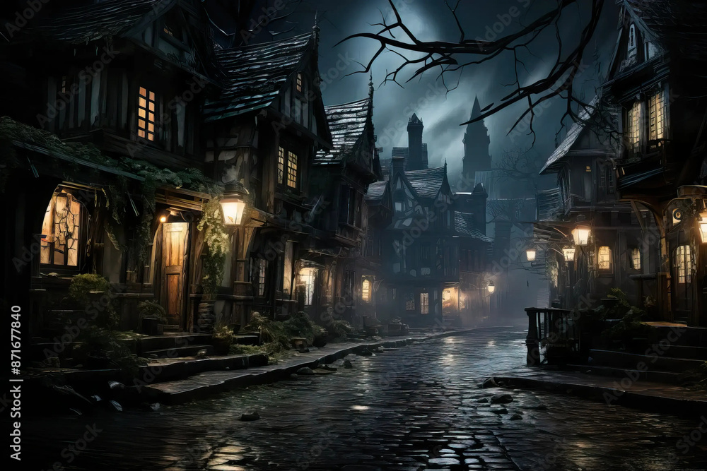 forest, village, stars, magic, mystical, timber Fantasy wallpaper, rpg ...