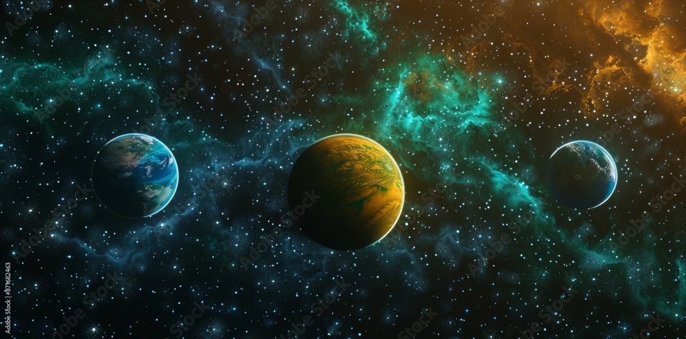 A 360-degree space background featuring extrasolar planets, nebulas ...