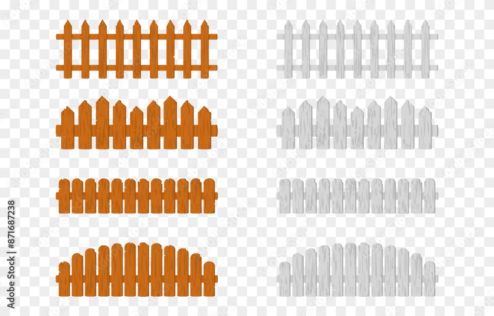 Vector set of cartoon fences. Wooden cartoon fence png. Fencing for ...