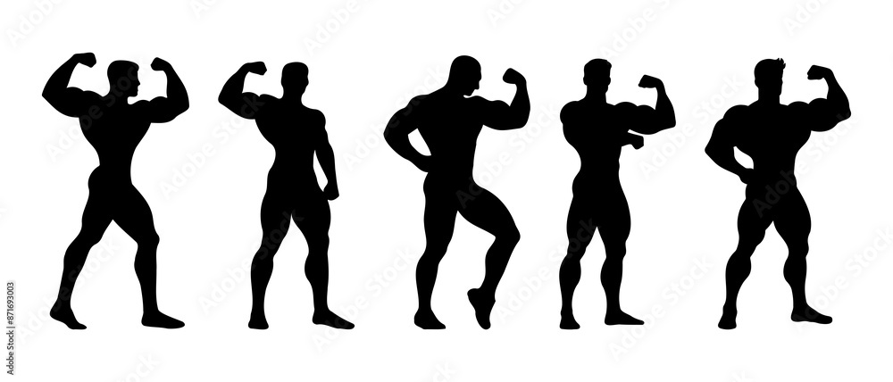 Male bodybuilder silhouette front view black filled vector Illustration ...