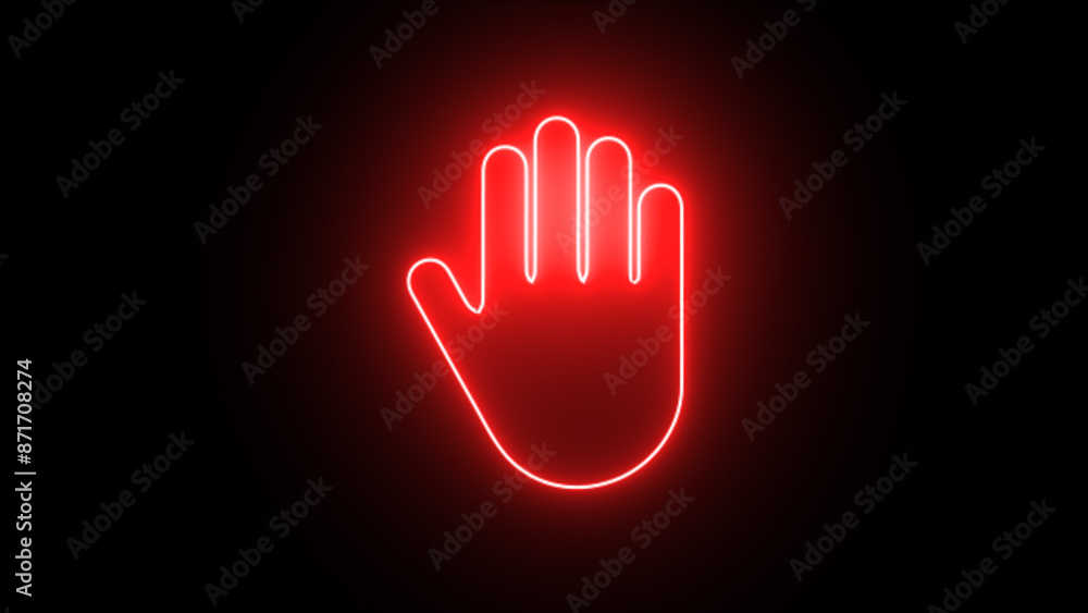 Neon stop hand sign icon. Glowing line Stop hand sign icon. Do not ...