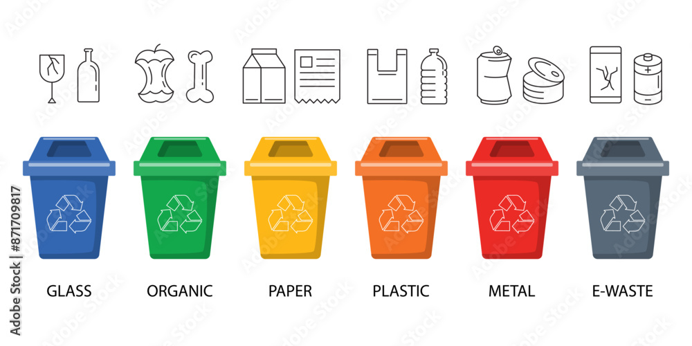 recycle bin separate. garbage different types. waste separation plastic ...