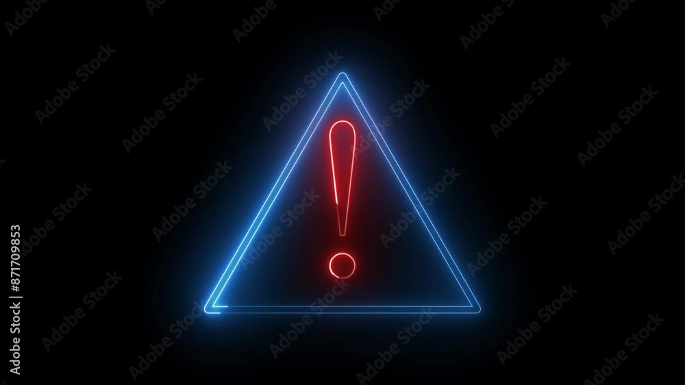 Neon Blue color light glowing hazard warning attention animation icon ...