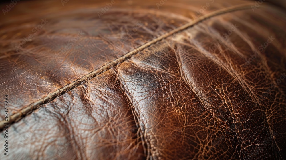 Repair and restoration of worn out brown leather seat surface in close ...