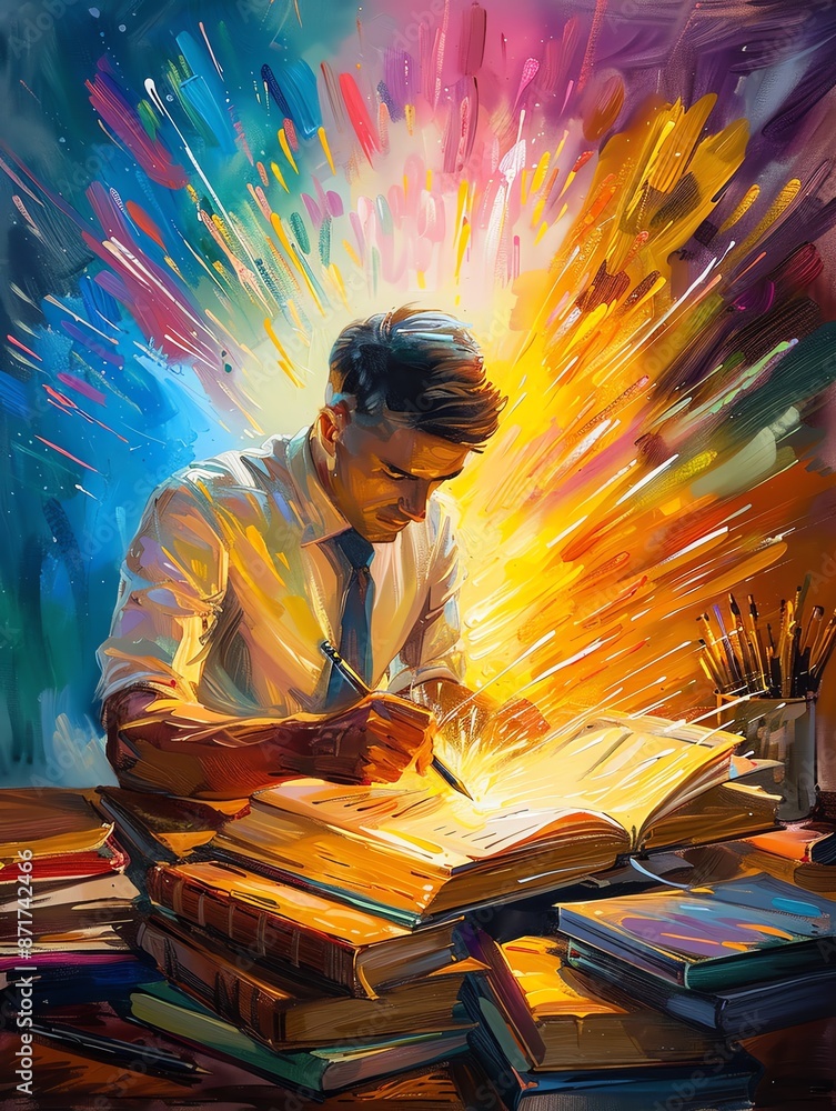 Scholar conducting a study on the impact of modern art, study, cultural ...