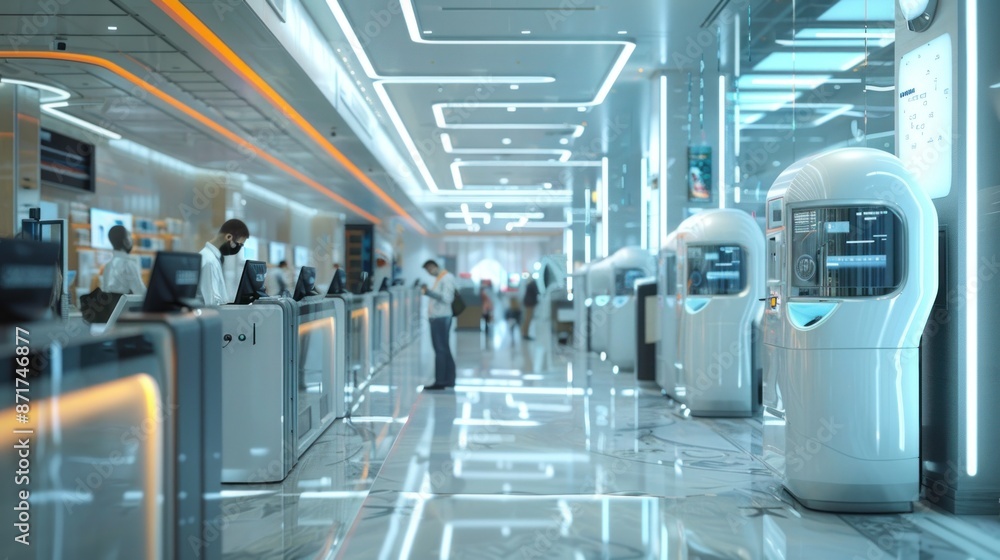 A visual comparison between a conventional bank with human tellers and ...