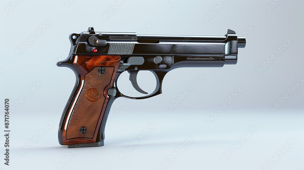 Flat Side View of Beretta M9 Handgun Showcasing modern military ...
