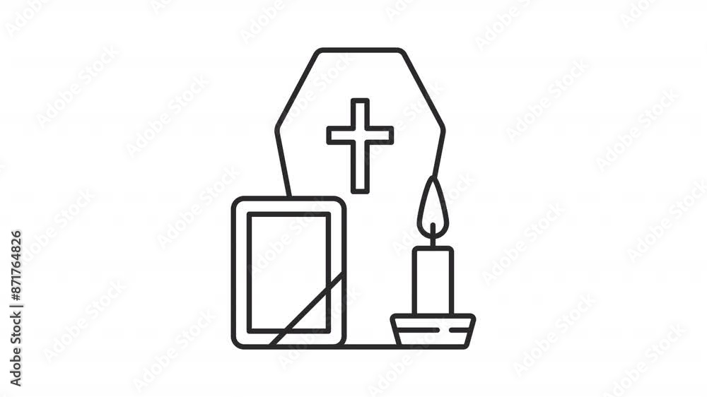 Funeral ceremony line animation. Memorial service animated icon. Ribbon ...