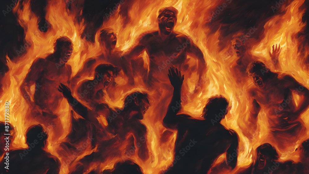 A painting of hell of suffering and eternal damnation. partially ...