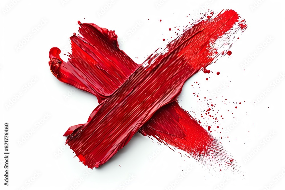 brush stroke in the shape of X, red paint smeared with a brush, 4k ...
