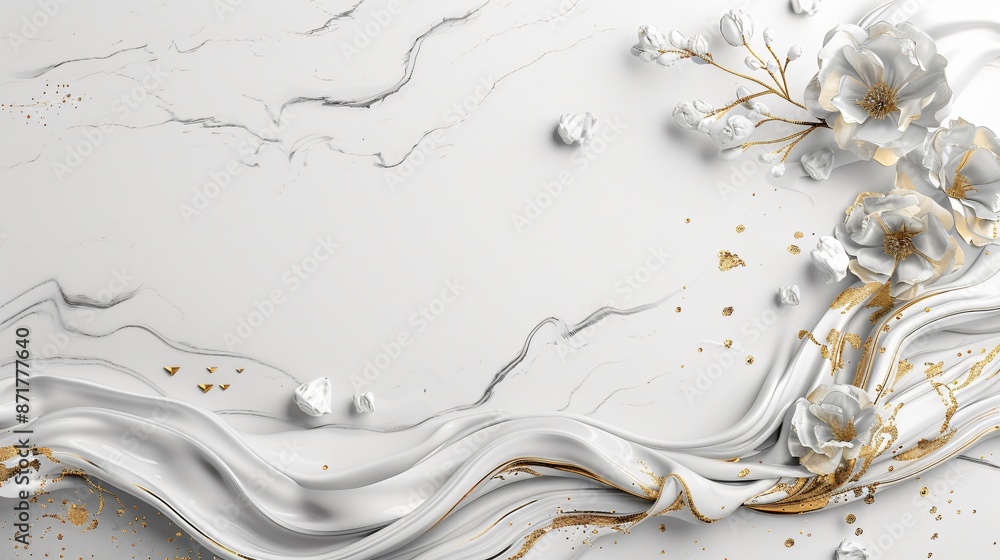 A high-angle photograph with a pure white background, with a golden ...