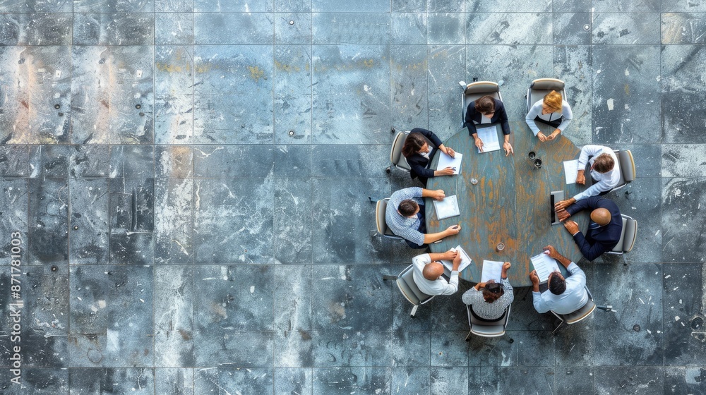 Diverse group of business professionals having a meeting at a round ...