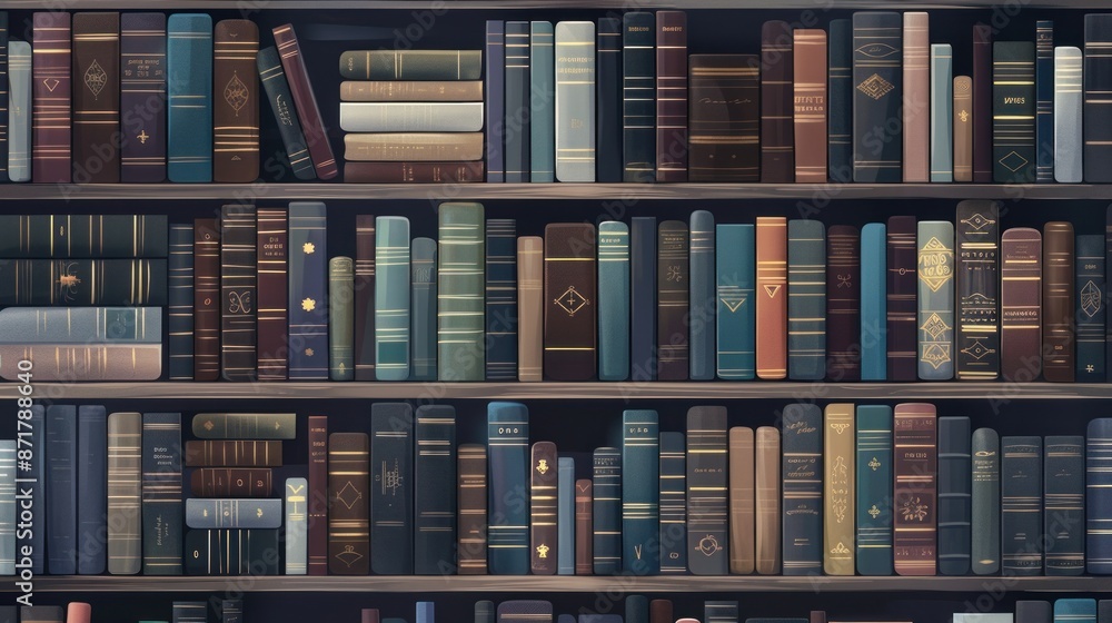 Vertically seamless book shelves border design elements set. Vector ...