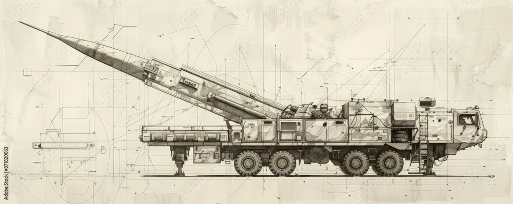 A technical drawing of an anti-aircraft missile system, featuring its ...