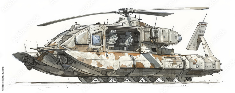 A technical drawing of a military amphibious vehicle, showcasing its ...