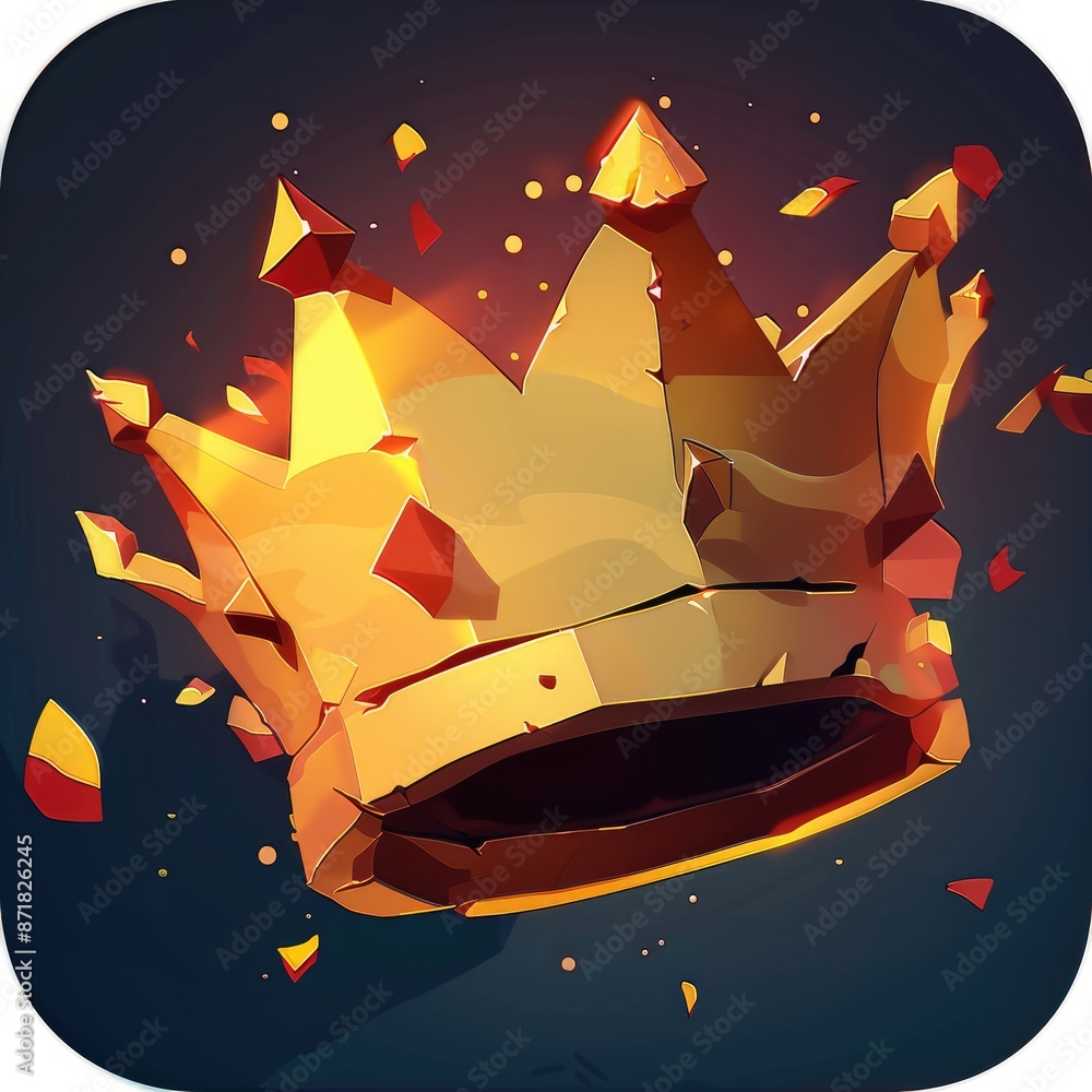 Game icon, application launcher icon, a falling crown, strong light and ...