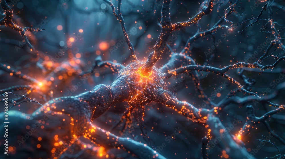 A futuristic 3D model of a neuron, highlighting the biomedicine concept ...