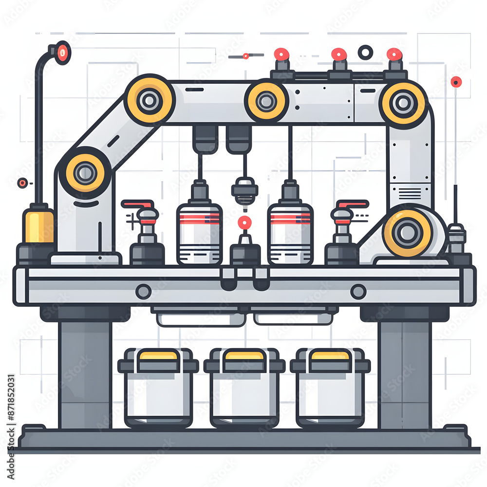 Thin Line Style Assembly Line Automatic Production Conveyor Robotic Industry Concept Vector
