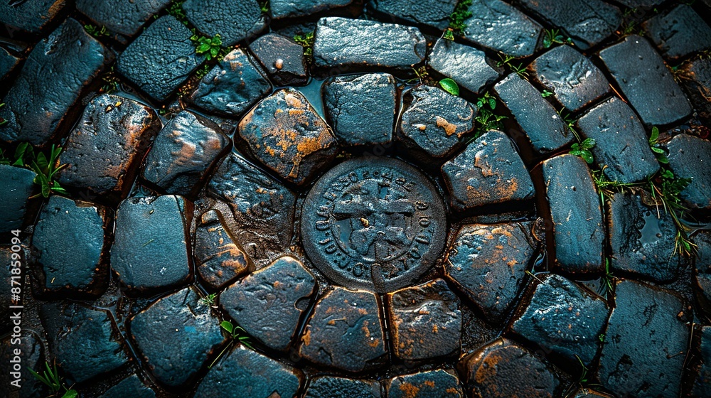 Grunge textures with urban street textures like cobblestones or manhole ...