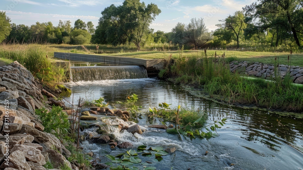 Urban wetlands flood control dam for storm water management and ...