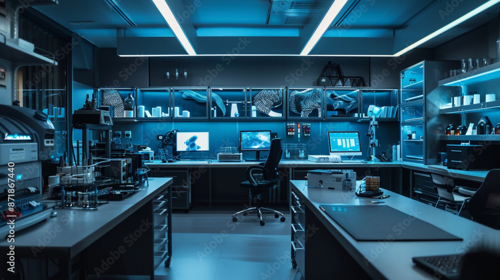 Showcase a high-tech forensic science research center with crime scene ...