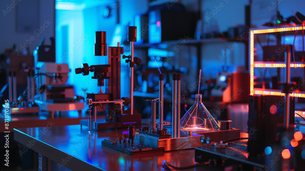 Showcase a modern physics lab with laser experiment setups Stock Photo ...