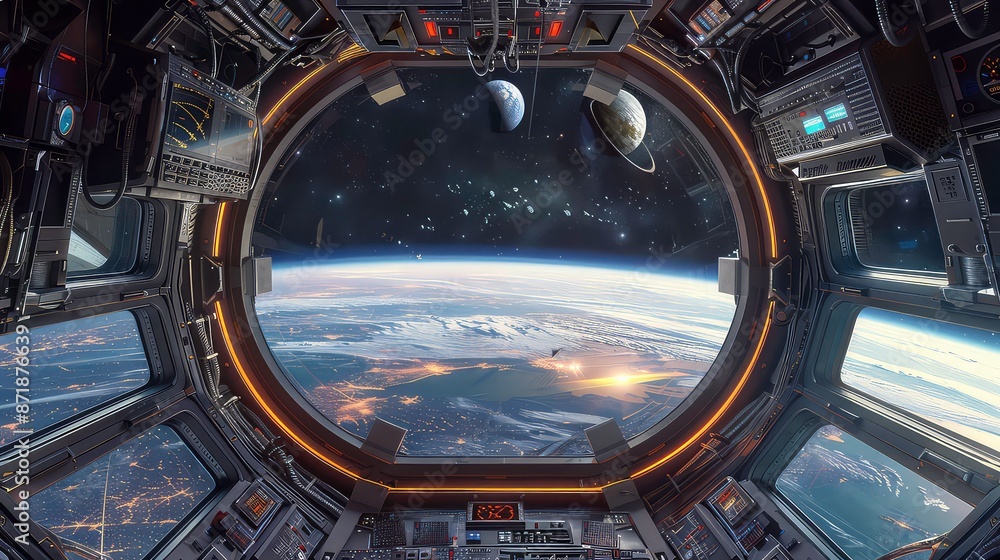 view window planets space station ship spaceship spacecraft air lock ...