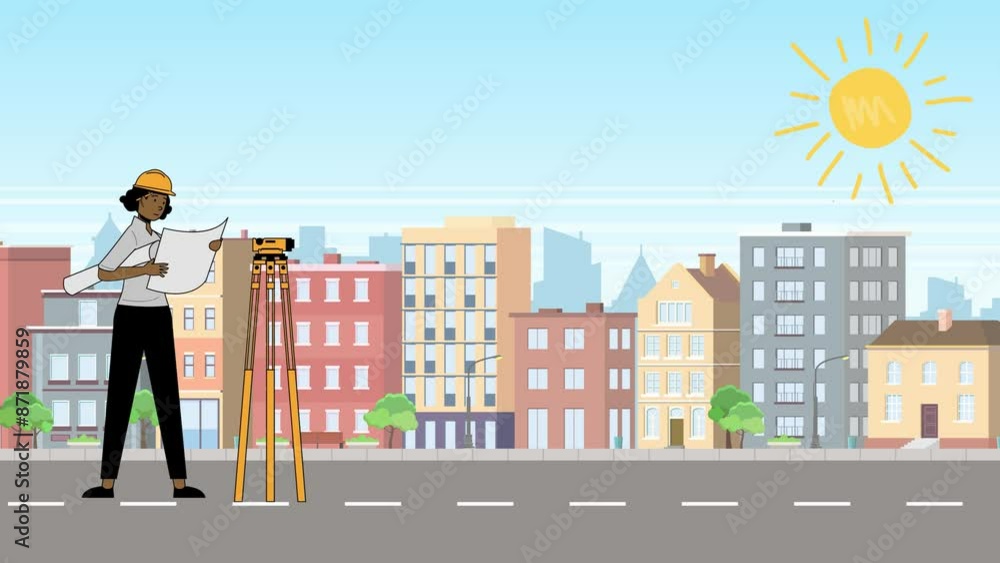 animated illustration cartoon character of engineering woman on duty ...