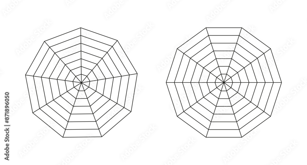 Radar, spider diagram template. Polygon graphs. Spider mesh. Diagrams ...