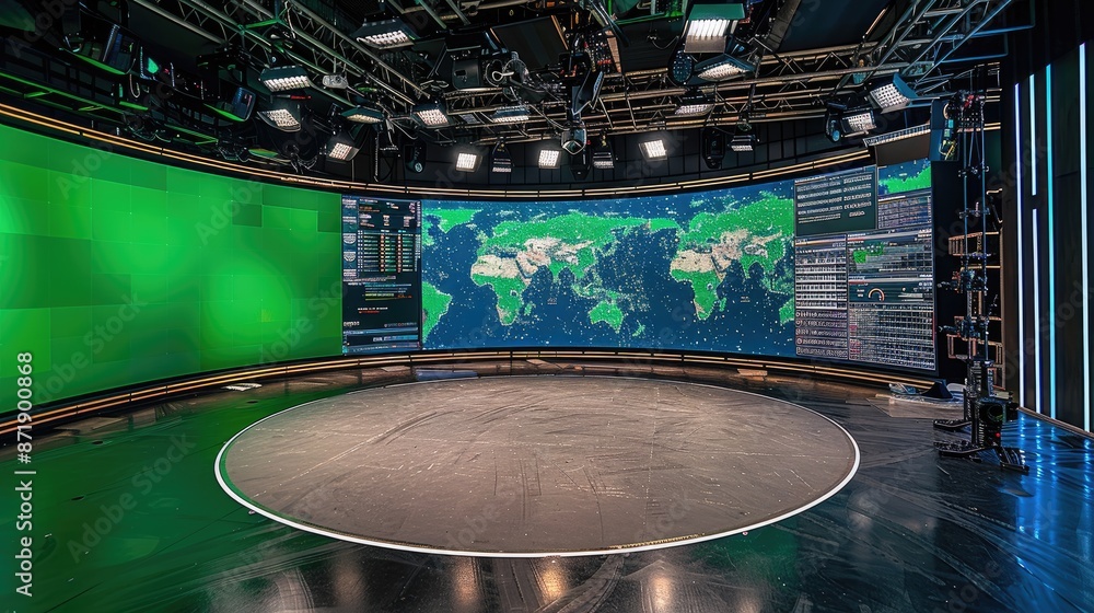 A virtual TV studio set with a green screen background is a versatile ...