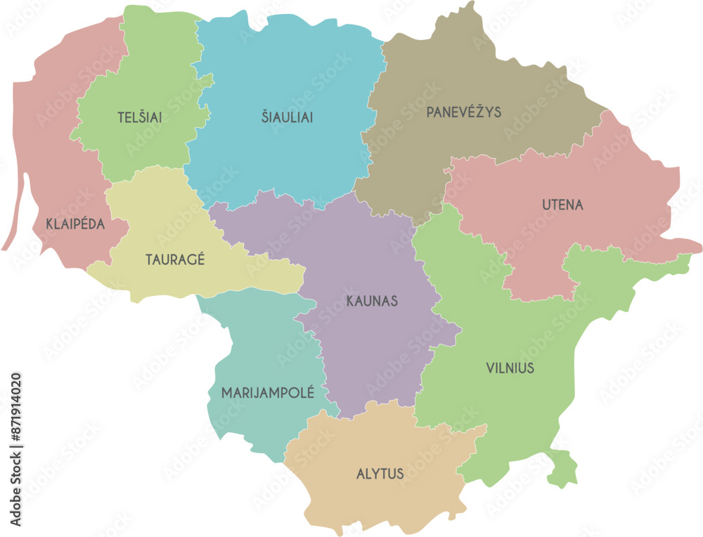 Vector regional map of Lithuania with counties and administrative ...