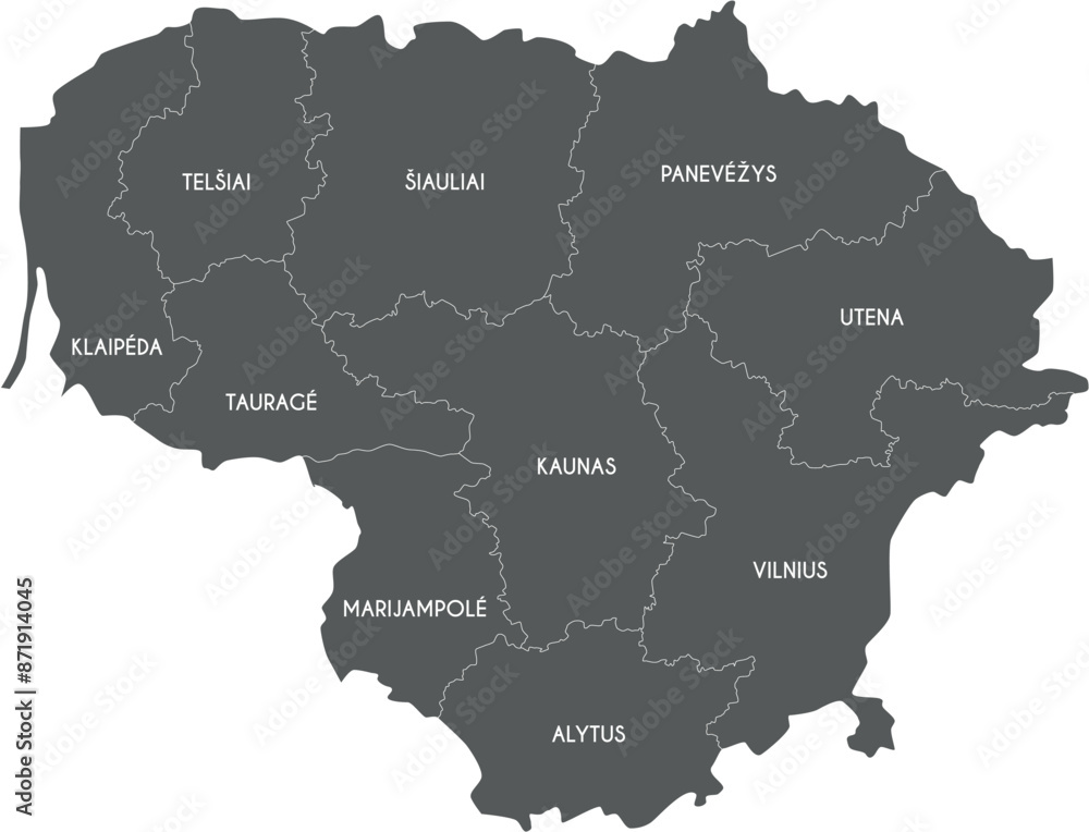 Vector regional map of Lithuania with counties and administrative ...