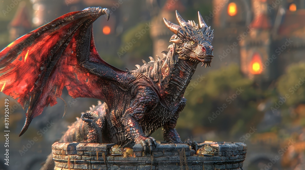 An awe-inspiring image capturing the magnificence of a red dragon ...