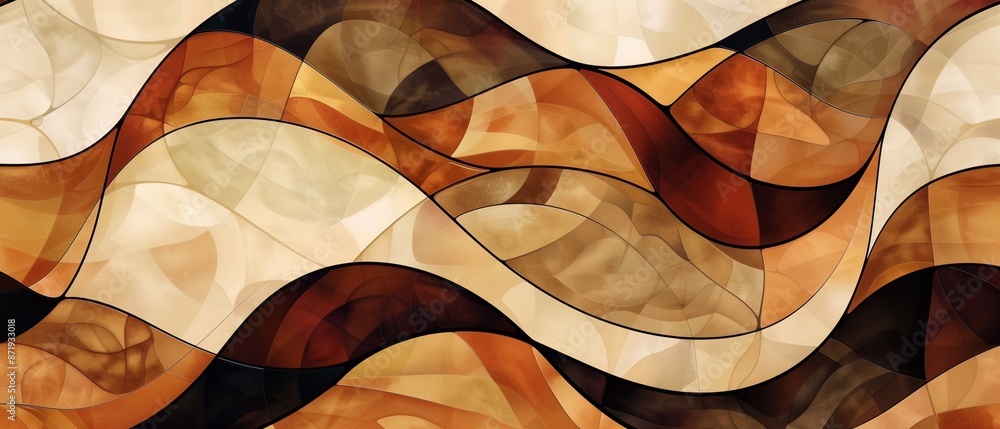 Abstract artwork featuring a series of overlapping, undulating shapes ...