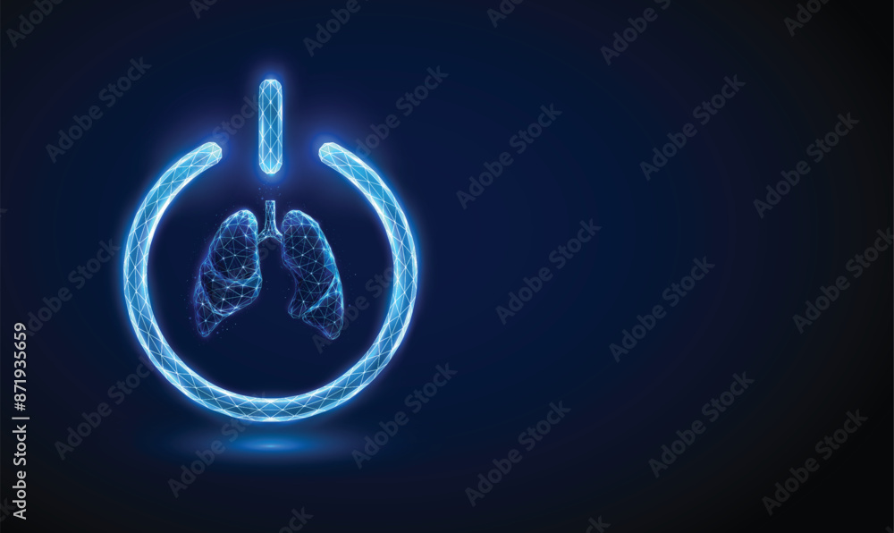 Abstract blue human lungs inside a power button. Human health ...