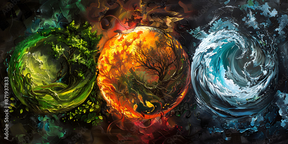 Four Elements Symbolism Artwork: Earth, Fire, Water , Elemental Harmony ...
