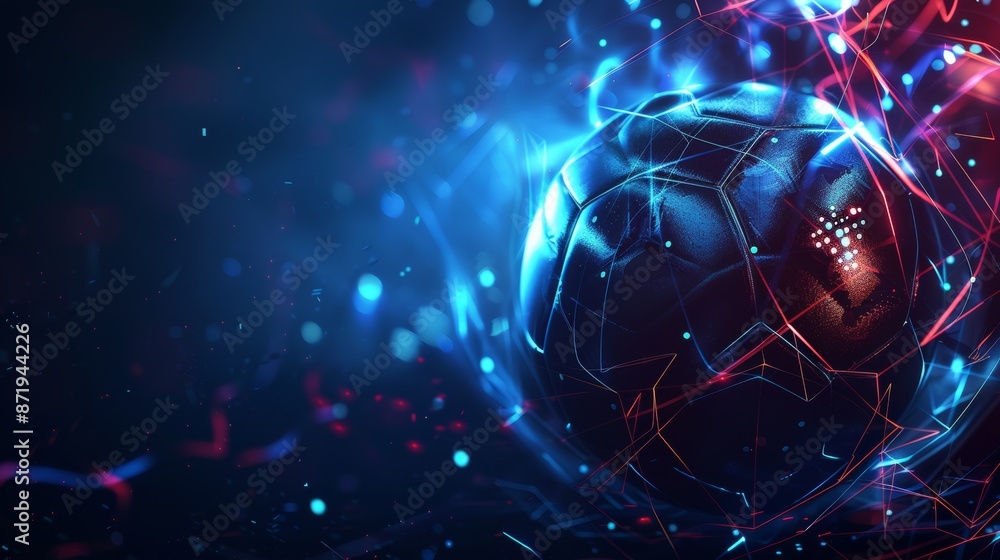 Future soccer ball or football on futuristic background with neon ...