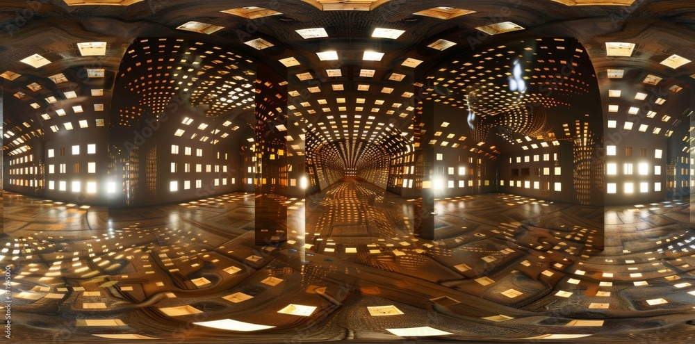 An interactive 360 degree full panorama of a futuristic architecture ...