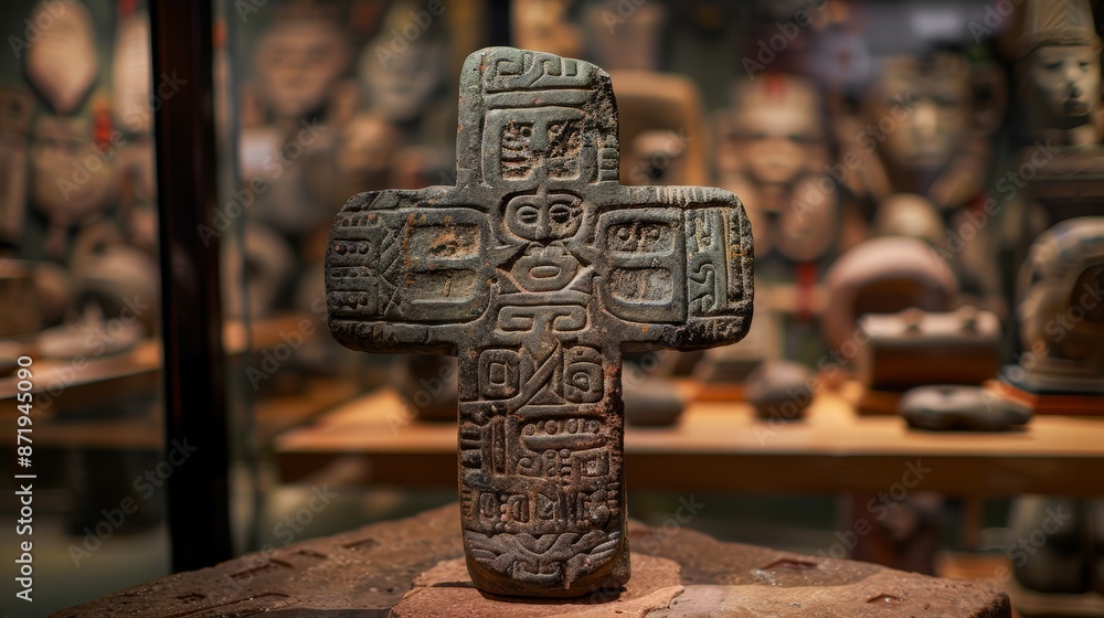 Inca Cross Stone, highlighting cultural importance, detailed carvings ...