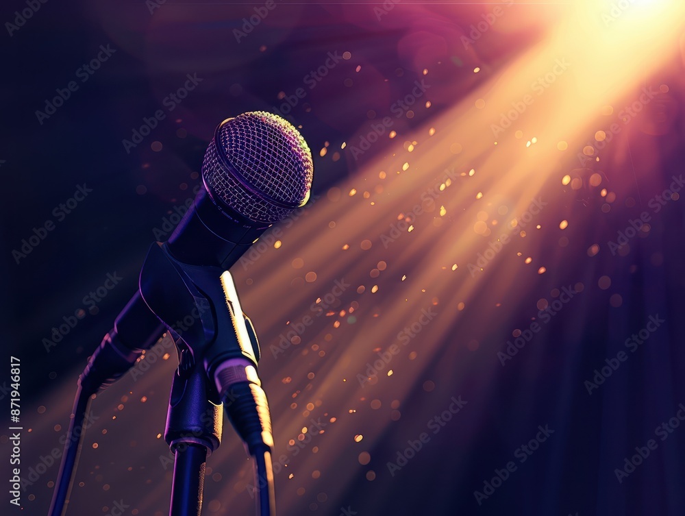 Microphone for singer music background with spot lighting. Concept ...