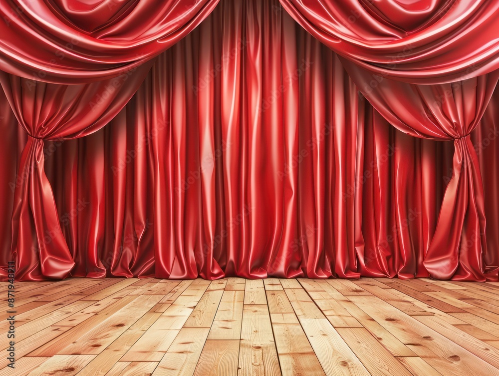 Red stage curtain and wooden floor realistic vector. Theater, opera ...