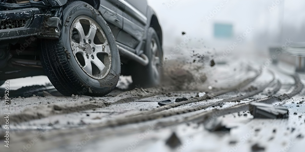 Multiple Flips SUV on Highway Leaves Skid Marks and Debris. Concept ...