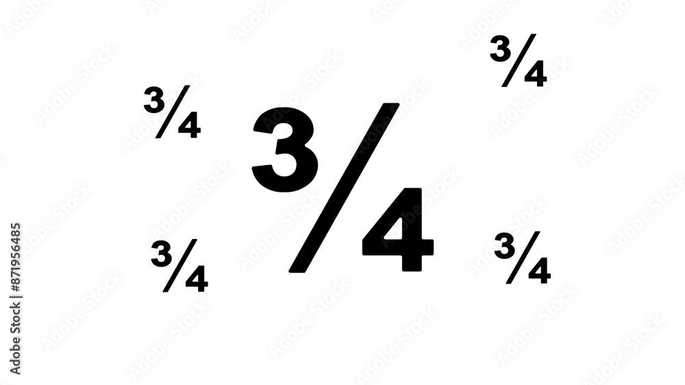 Zoom in and out animation the three quarters symbol. Large black symbol ...