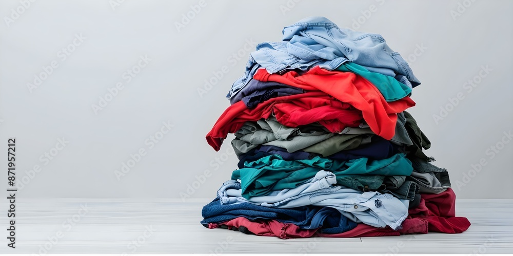 The title "Pile of clothes symbolizing overconsumption and waste from ...