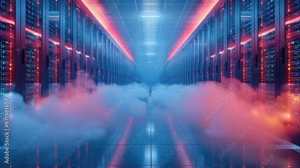 Cloud landing zone in a data center with blizzards, red and blue ...