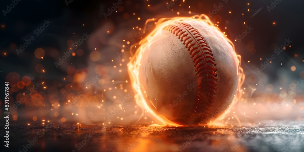 Realistic image of flaming cricket ball in motion on lit pitch. Concept ...